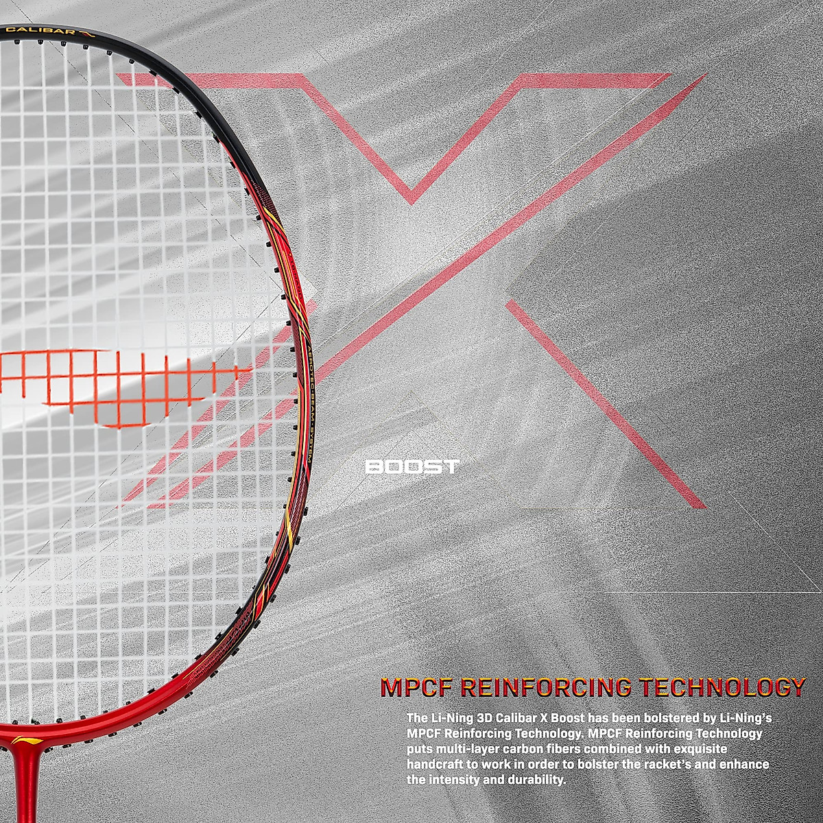 3D Calibar X Boost Carbon Graphite Strung Racquet, 83 Grams, 30 Lbs String Tension and Free Full cover(Red/Black)