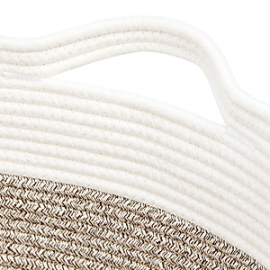Casaphoria XXXLarge Cotton Rope Basket for Living Room - Woven Storage Basket with Handle for Blankets, Towels and Pillows Laundry Hamper | Cream white and Brown (22" x 22" x 14")