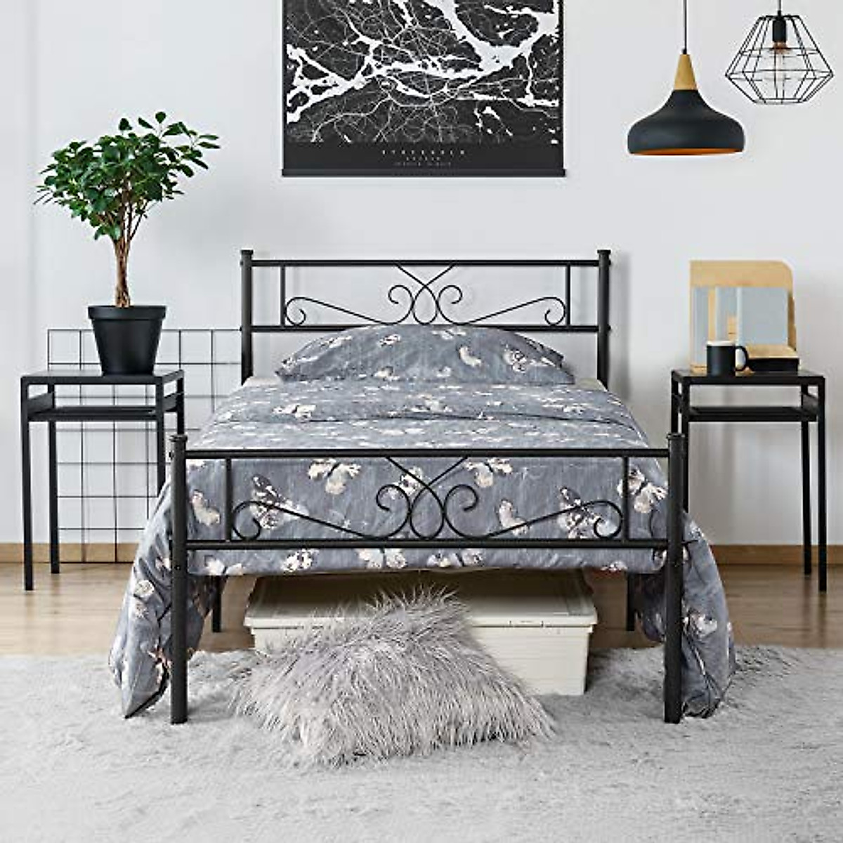 Yaheetech Twin Size Bed Frames/Metal Platform Bed with Headboard and Footboard/No Box Spring Needed/Easy Assembly, Black