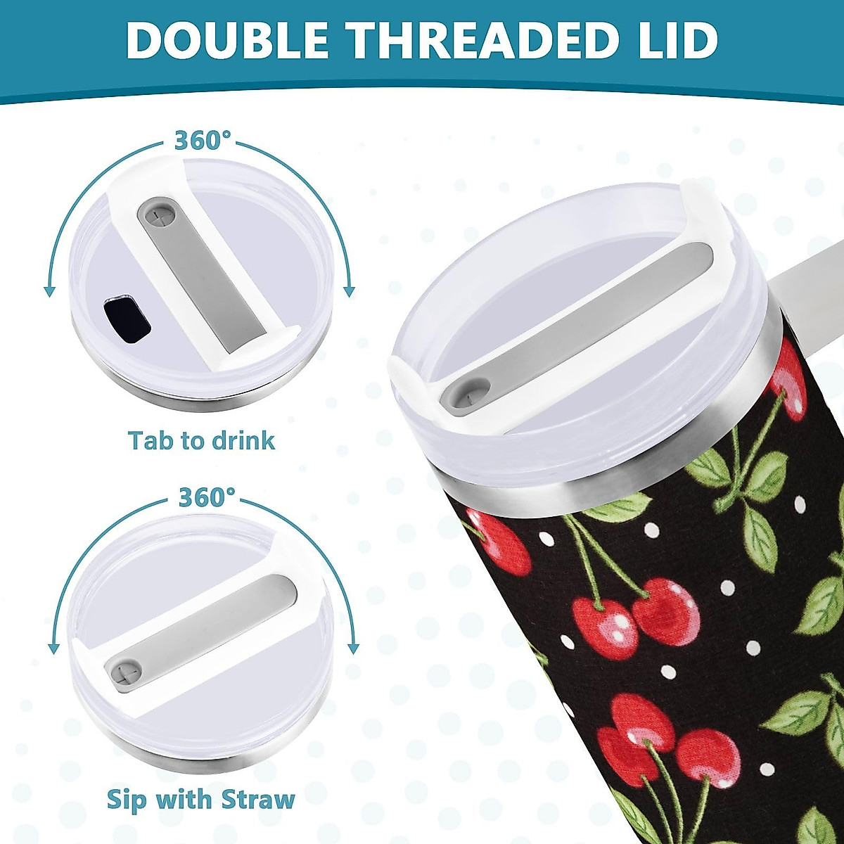 Emelivor Black Cherry 40 oz Tumbler with Lid and Straw Insulated Tumblers with Handle Thermal Stainless Travel Coffee Mug Cup Water Bottle for Women Men Sports Gym