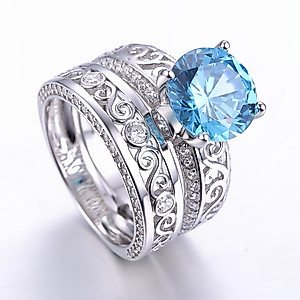 Merthus 925 Sterling Silver Rings 10x10mm Cubic Zirconia Bridal Ring Sets | Wedding Ring Band | Stackable Rings for Women | Silver Rings for Women