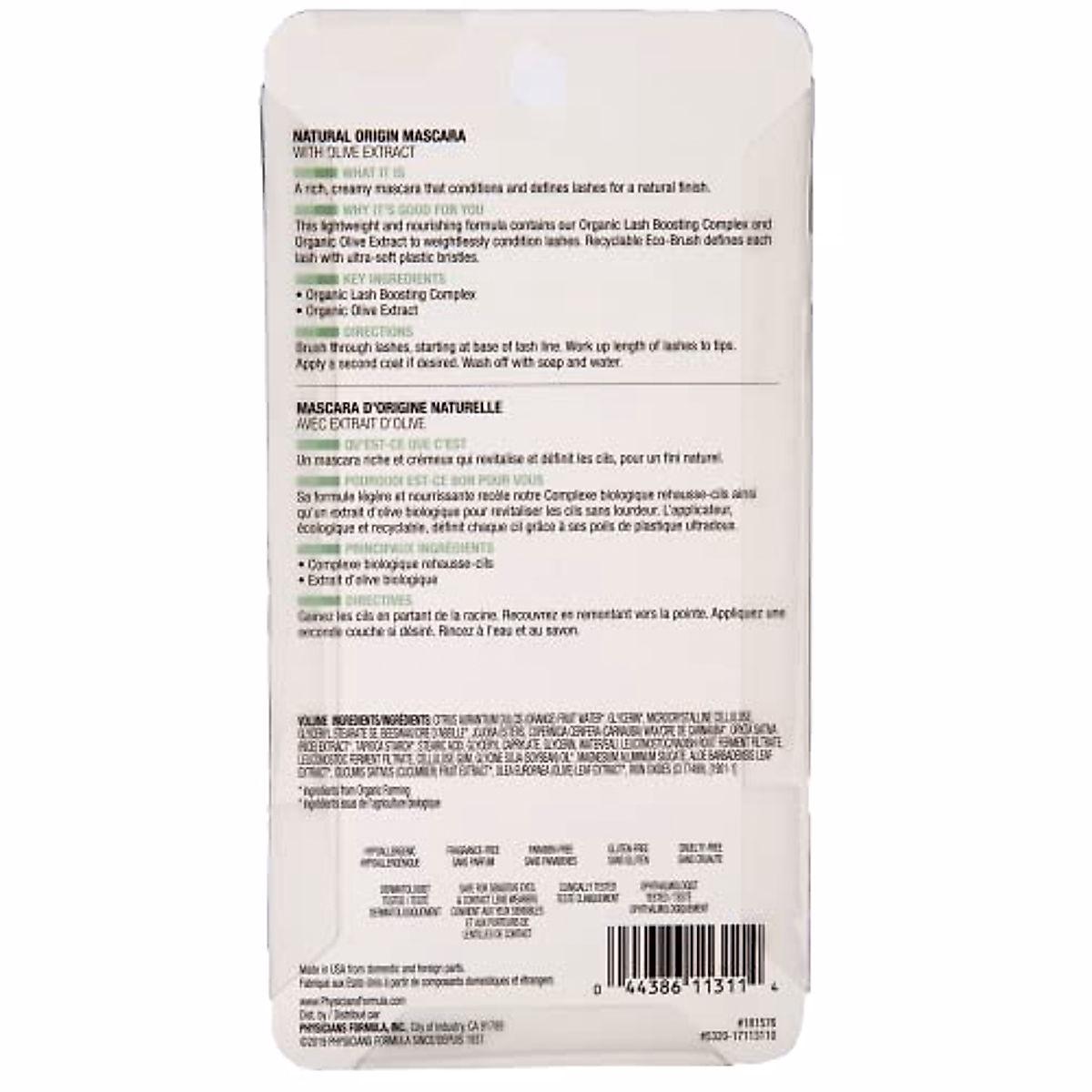 Organic Mascara By Physicians Formula Organic Wear All Natural Origin Mascara, Organic Makeup, Black, Dermatologist Test