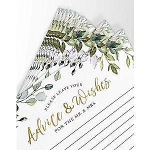 Printed Party Advice and Wishes for the Mr and Mrs – Wedding Advice Cards for Bridal Shower, Games and Favors for Guests, Eucalyptus Botanical Decor, 50 Cards