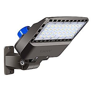Juyace 150W led Parking lot Light Outdoor Street Area Lighting with Dusk to Dawn Photocell IP65 5000K Arm Mount 100-277V LED Shoe Box Commercial Lighting Adjustable Yard Security Light