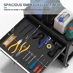 3 Tier Rolling Tool Cart Utility Cart on Wheels, Heavy Duty Tool Chest Storage Tool Box Cart, Industrial Mechanic Service Cart with Locked Drawers for Garage, Warehouse, Repair Shop, Workshop (Black)