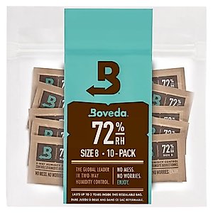 Boveda 72% RH 2-Way Humidity Control – Restores & Maintains Humidity–All In One Solution For Humidification- Patented Technology for Humidity Control Convenient & Versatile - 10 Count Resealable Bag