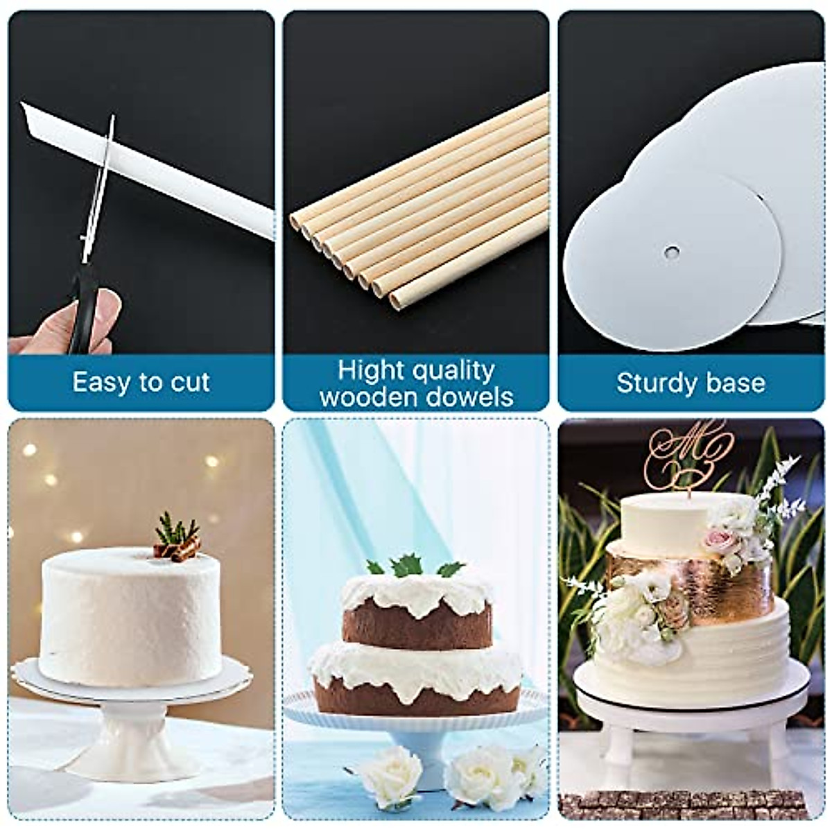 Akamino 230 PCS Cake Boards Tiering Kit, 12 Inch,10 Inch, 8 Inch, 6 Inch Round Cake Cardboard, Parchment Paper Rounds with Wooden Dowels and Straw Dowels for Wedding Birthday Party (White)