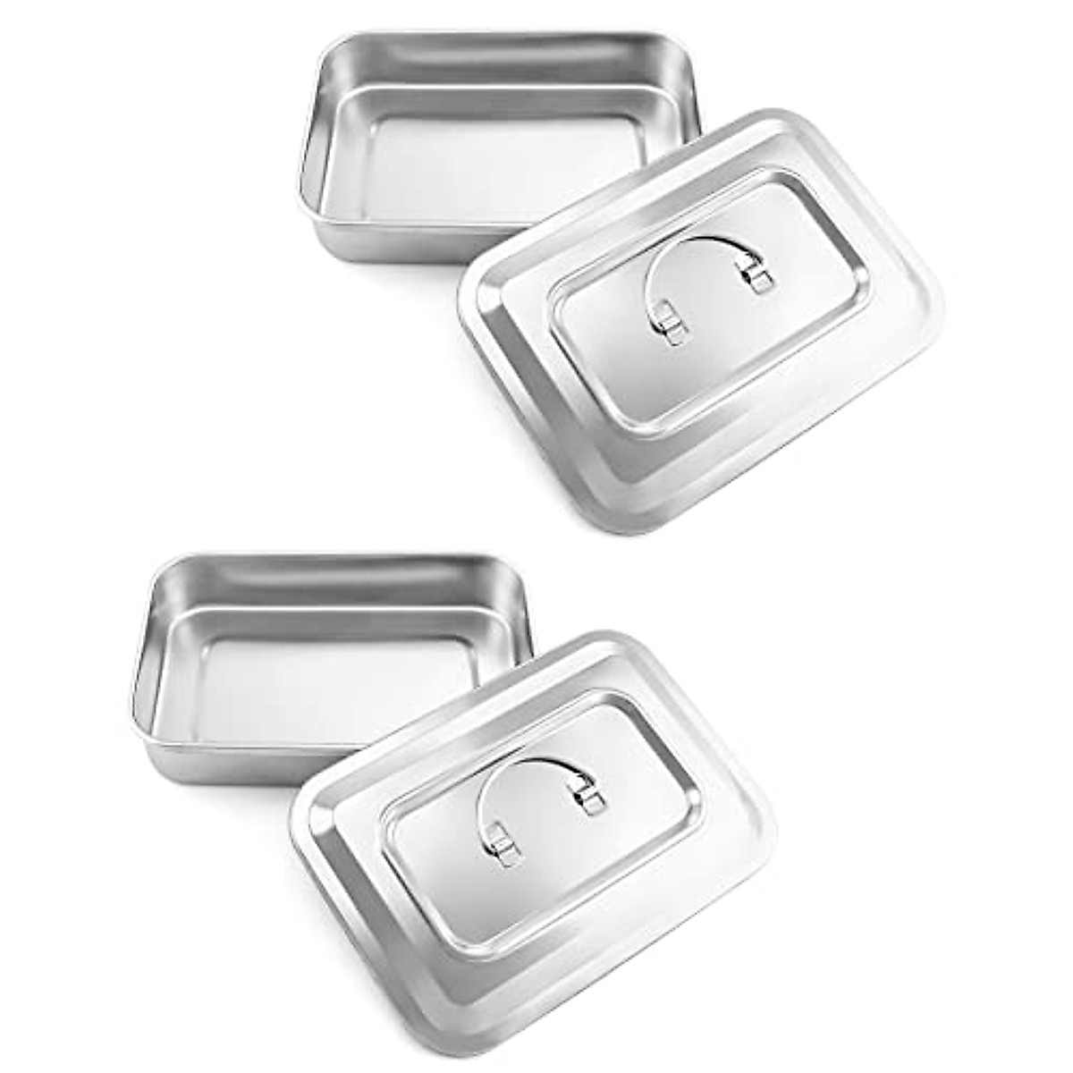 QWORK Medical Stainless Steel Instrument Tray Organizer Holder with Lid and Handle Grip for Surgical Medical Dental Instruments, 9.5" x 6.3" x 2", 2 Pack