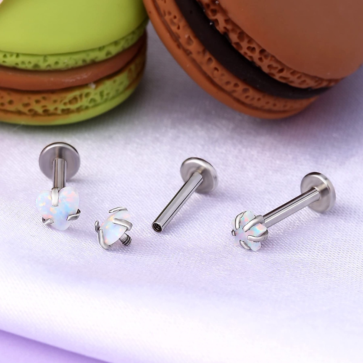 Melighting 3PCS Labret Piercing 16G Surgical Steel Lip Rings Opal with Star Heart Helix Earring Studs Internally Threaded Labret Stud Tragus Piercing Jewelry