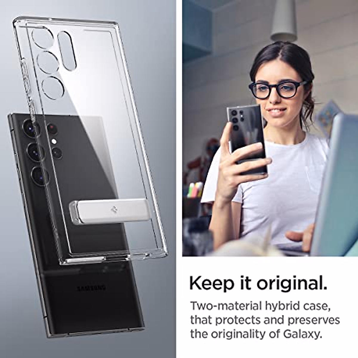 Spigen Ultra Hybrid S Designed for Galaxy S23 Ultra Case (2023) - Crystal Clear