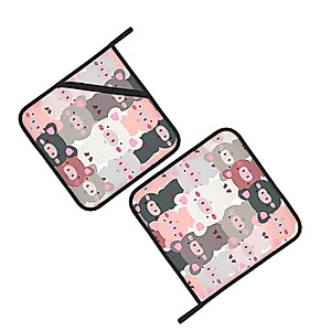 Cute Pig Pot Holders Set of 2,Oven Hot Pads for Kitchen Heat Resistant Washable Potholder for Kitchen Baking