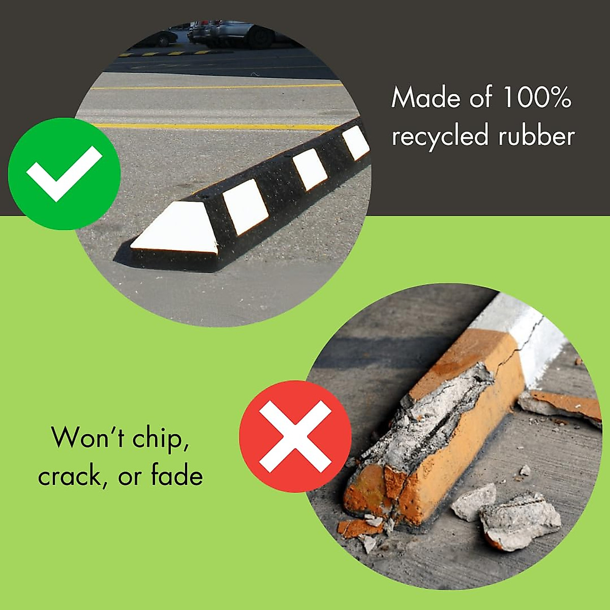 Park-It Recycled Rubber Parking Stop 4'X6"X4" Black/White