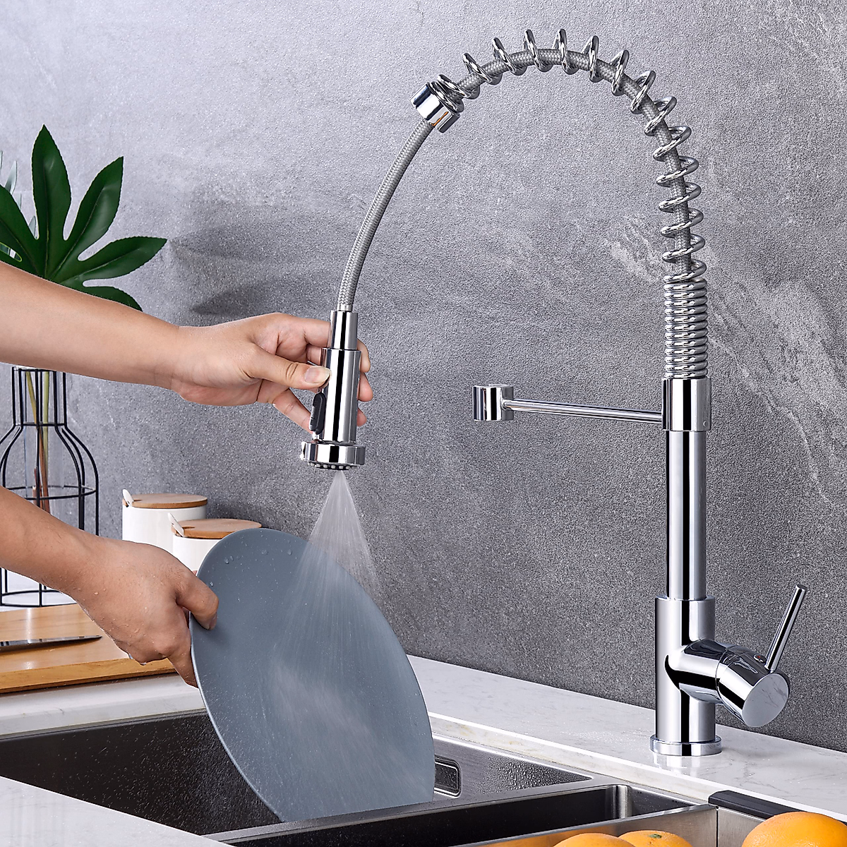 【UPDATED】Pull Down Kitchen Faucet Sprayer Head Replacement Part, 3 Function Pull Out Sink Sprayer Replacement Nozzle, Kitchen Faucet Head Hose Spray Tap Spout, Chrome