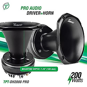Timpano TPT-DH2000 PRO 2" Exit Compression Driver Horn 200 Watts Continuous Power 8 Ohm Pro Audio Aluminum Horn + Ferrite Driver