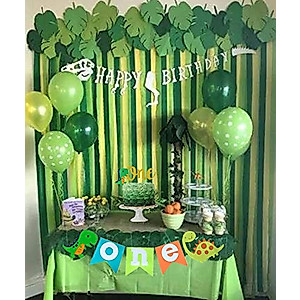 LaVenty Set of 2 Dinosaur First Birthday Banner Dinosaur One Cake Topper Dinosaur 1st Birthday High Chair Banner Dinosaur Birthday Party Decoration
