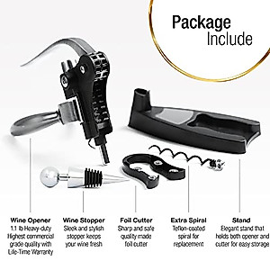 Wine Bottle Opener Corkscrew Set – Luxiluxy [2023 upgraded, does NOT break!] Including Foil Cutter, Bottle Stopper, Opener Stand and Extra Spiral - corkscrews wine opener set- wine opener kit