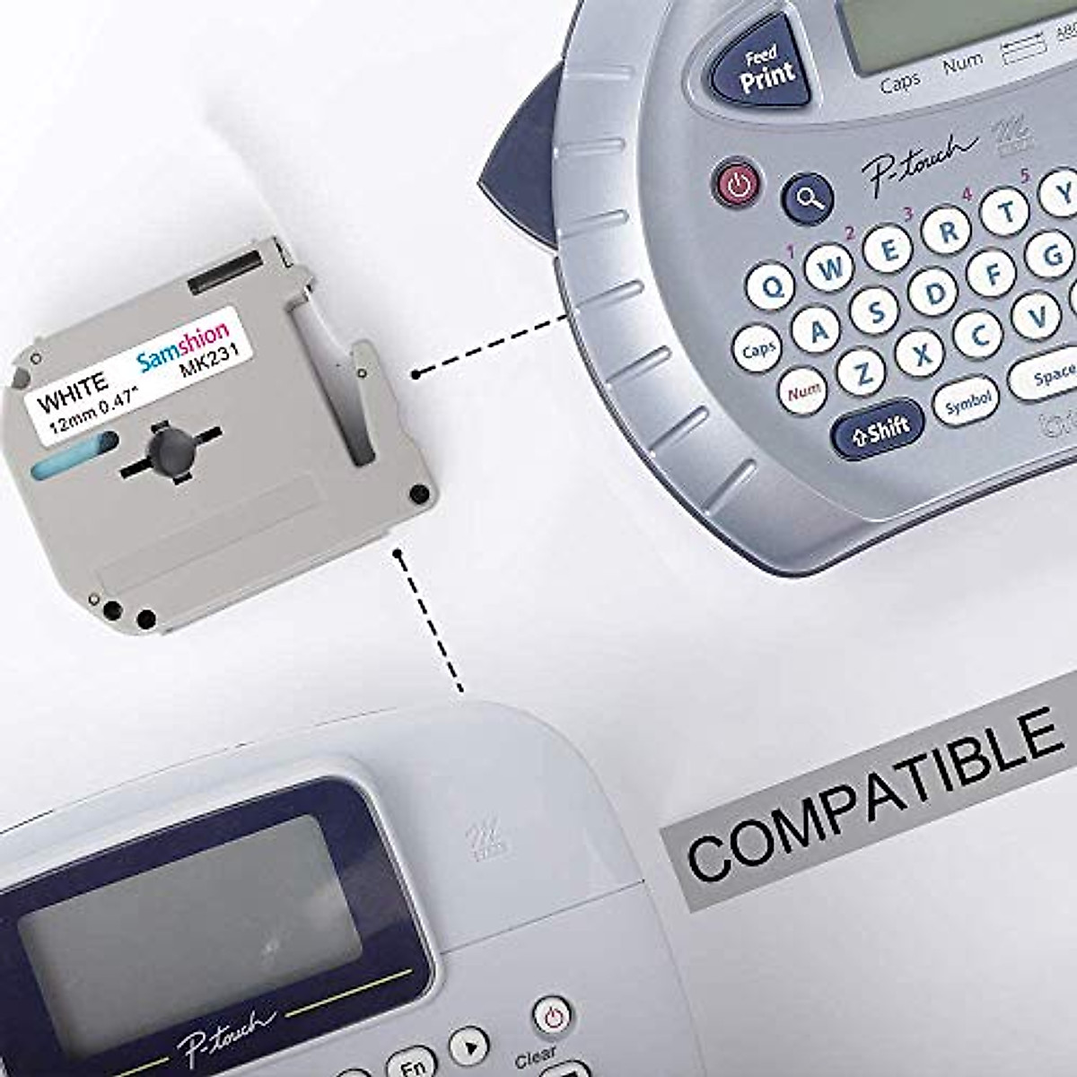 Samshion M-K231s Compatible with Brother P Touch M Tape 12mm 0.47 White M-231 MK231 M-231 M-K231 Label Maker Refill for Brother Ptouch PT-65 PT-M95 PT-90 PT-80 PT-70BM PT-45, 6 Pack, 26.2 Feet