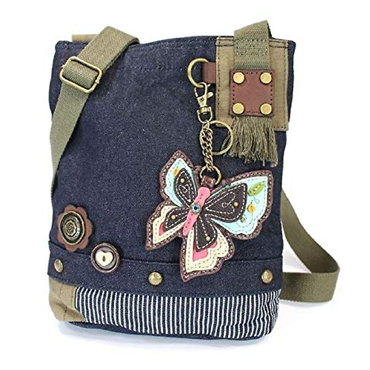 Chala Patch Cross-Body Women Handbag, Blue Denim Canvas Messenger Bag - New Butterfly - Denim