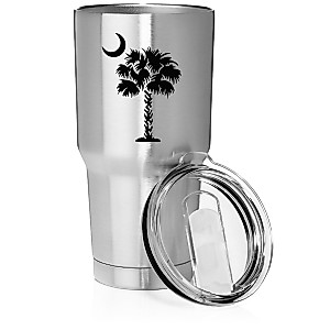 Smooth Body Tumbler Stainless Steel Vacuum Insulated Travel Mug Cup Gift Palmetto Tree South Carolina Palm Moon (Stainless Steel, 30 oz)