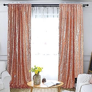 TRLYC 2pcs 2FTX8FT Rose Gold Sequins Backdrop Curtain