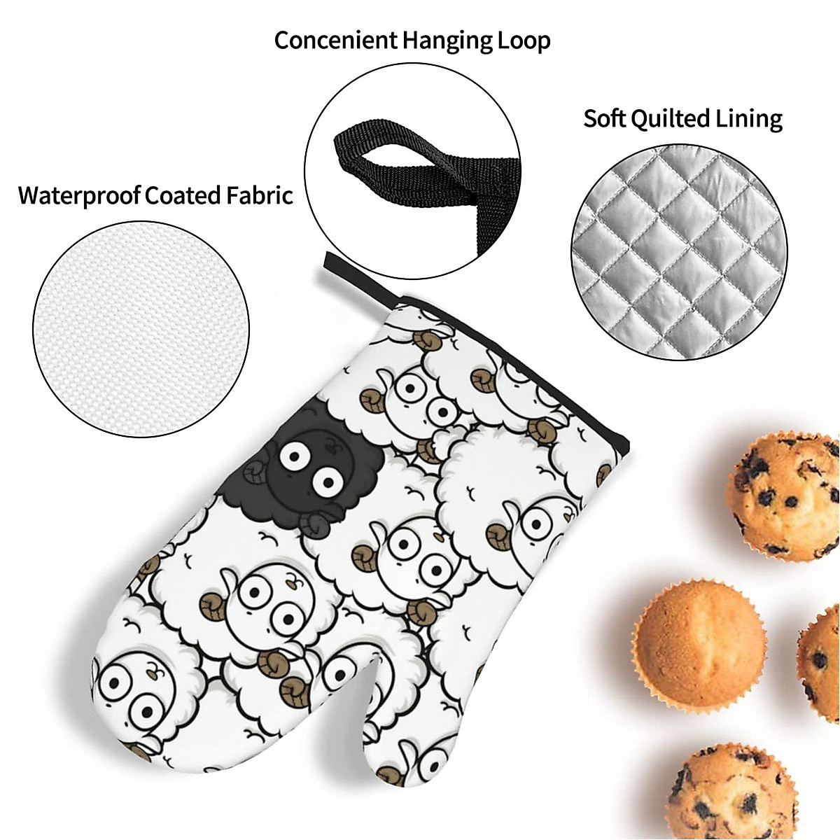 Cartoon Black White Sheep Printed Oven Mitt and Pot Holder Set, Washable Heat Resistant Oven Mitt for Kitchen Cooking Baking Grill