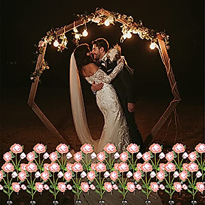 SmilingTown Solar Garden Stake Lights 2 Pack with 10 Rose Flowers Landscape Path Decorative Lights Waterproof for Outdoor Yard Grave Cemetery Pathway Courtyard Lawn (Pink)