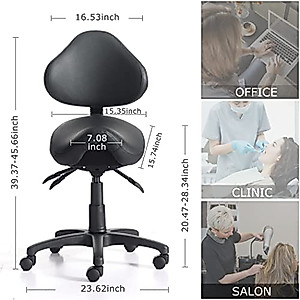 Eognyzie Adjustable Saddle Stool Chairs with Back Support Ergonomic Rolling Esthetician Seat for Salon Tattoo Shop Spa Home Dentist Clinic