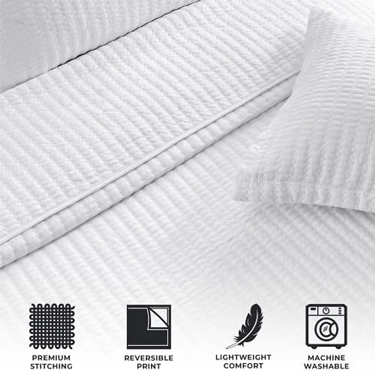 Great Bay Home Bedding Set, 2 Piece Detailed Channel Stitch Quilt Set with Shams. All Season Bedspread Quilt Set, Alicia - White Collection, Twin