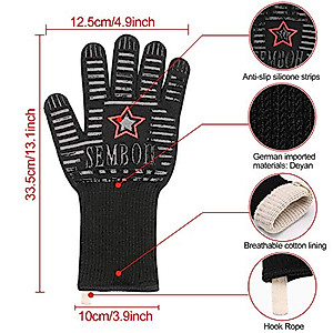 932℉ Extreme Heat Resistant Gloves, Silicone Oven Mitts for Kitchen - High Heat BBQ Gloves for Grilling, Large Oven Gloves for Men, Long Grill Gloves for Cooking, Grilling Mitts (Black, Normal)