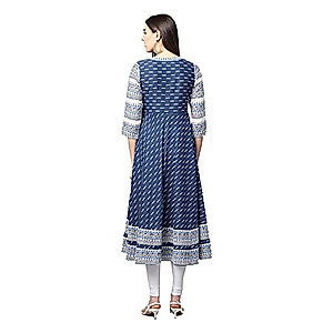 Yash Gallery Cotton Slub Ikat Printed Anarkali Kurtis for Women (Black)