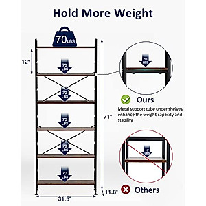 CosyStar 6-Tier Adjustable Tall Bookcase, Rustic Wood and Metal Standing Bookshelf, Industrial Vintage Book Shelf Unit, Open Back Modern Office Bookcases