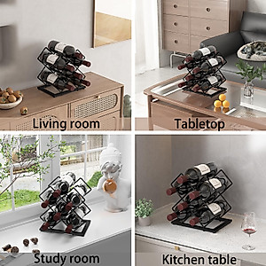 KOKSTOP Countertop Wine Rack, 6 Bottles Wine Storage Capacity, Modern Corner Metal Wine Bottle Holder for Bar, Cabinet, Pantry, Tabletop Wine Racks for Cup and Water Bottle – Black