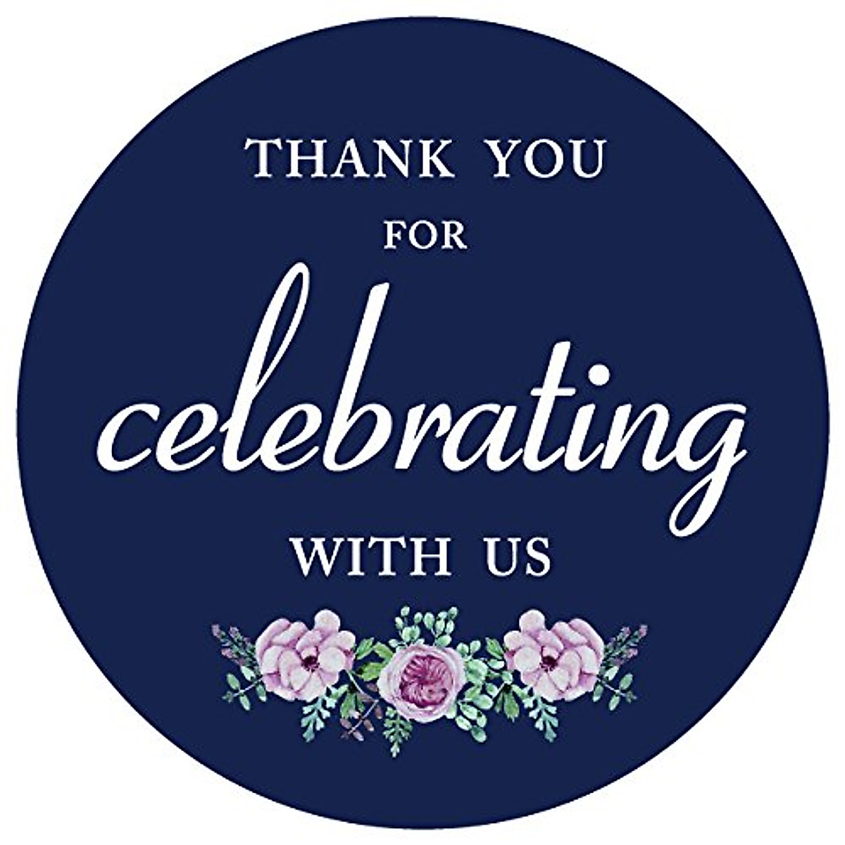 80 pack- 2" navy blue floral thank you for celebrating with us label stickers, thank you sticker labels