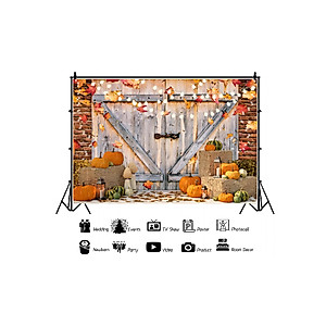 YYNXSY Fall Thanksgiving Backdrop Autumn Pumpkin Harvest Barn Background Hay Maple Leaves Baby Shower Banner Supplies Photo Booth Prop 8X6FT YY-2515