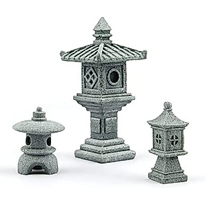 3 PCS Miniature Figurines Stone Pagoda Lantern Garden Statues Tiny Home Kit Meditation Accessories for Zen Garden Home Decor Yard Decorations Outdoor Statues Asian Garden Decor Japanese Gifts (2)