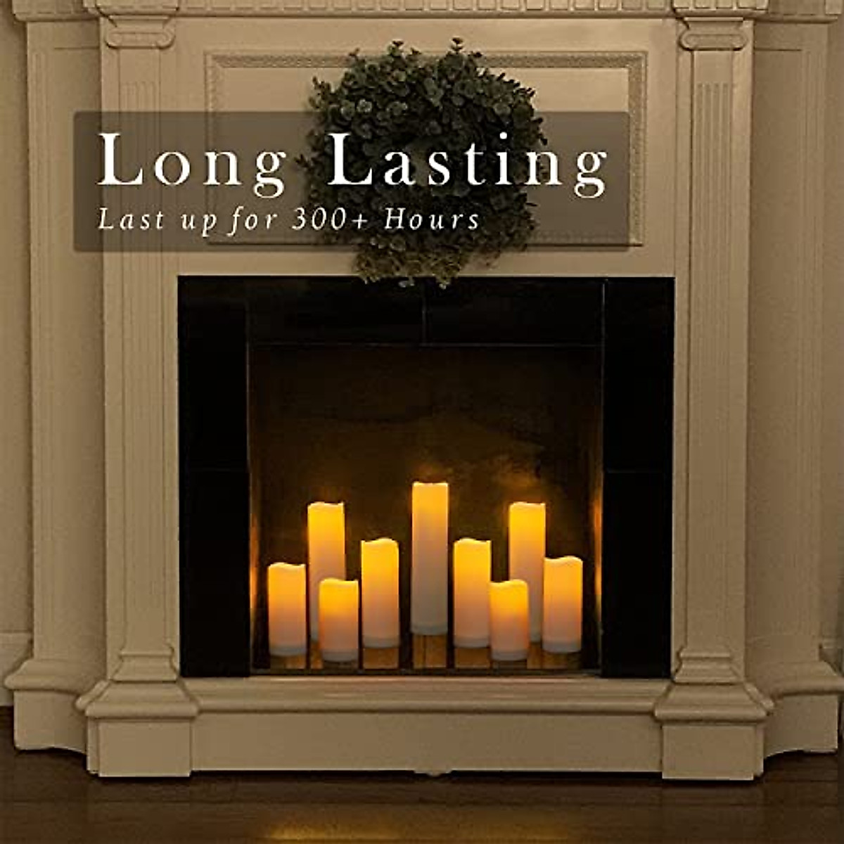 Amagic Flameless Candles Battery Operated Candles Flickering, Outdoor Waterproof LED Pillar Candles with Remote Control and Timer, D 2.2" x H 4" 5" 6" 7" 8" 9", Ivory, Plastic, Set of 9