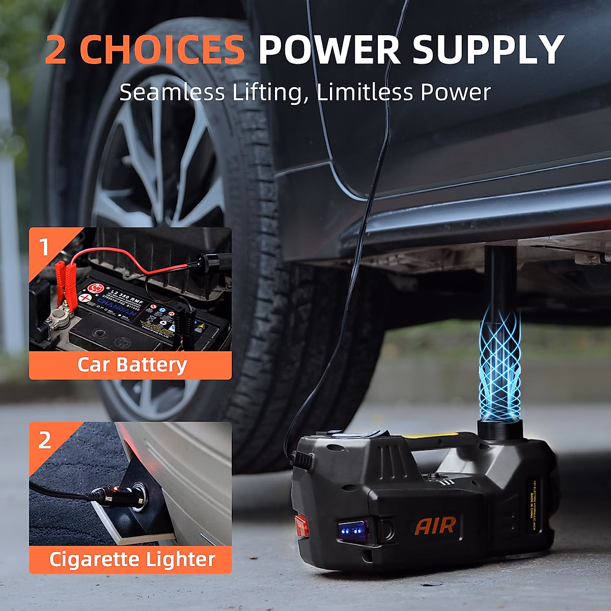 FEANISIFEI Electric Car Jack 5 Ton 12V Electric Jack with Built-in Inflatable Pump Electric Hydraulic Jack for SUV Car Tire Change Black