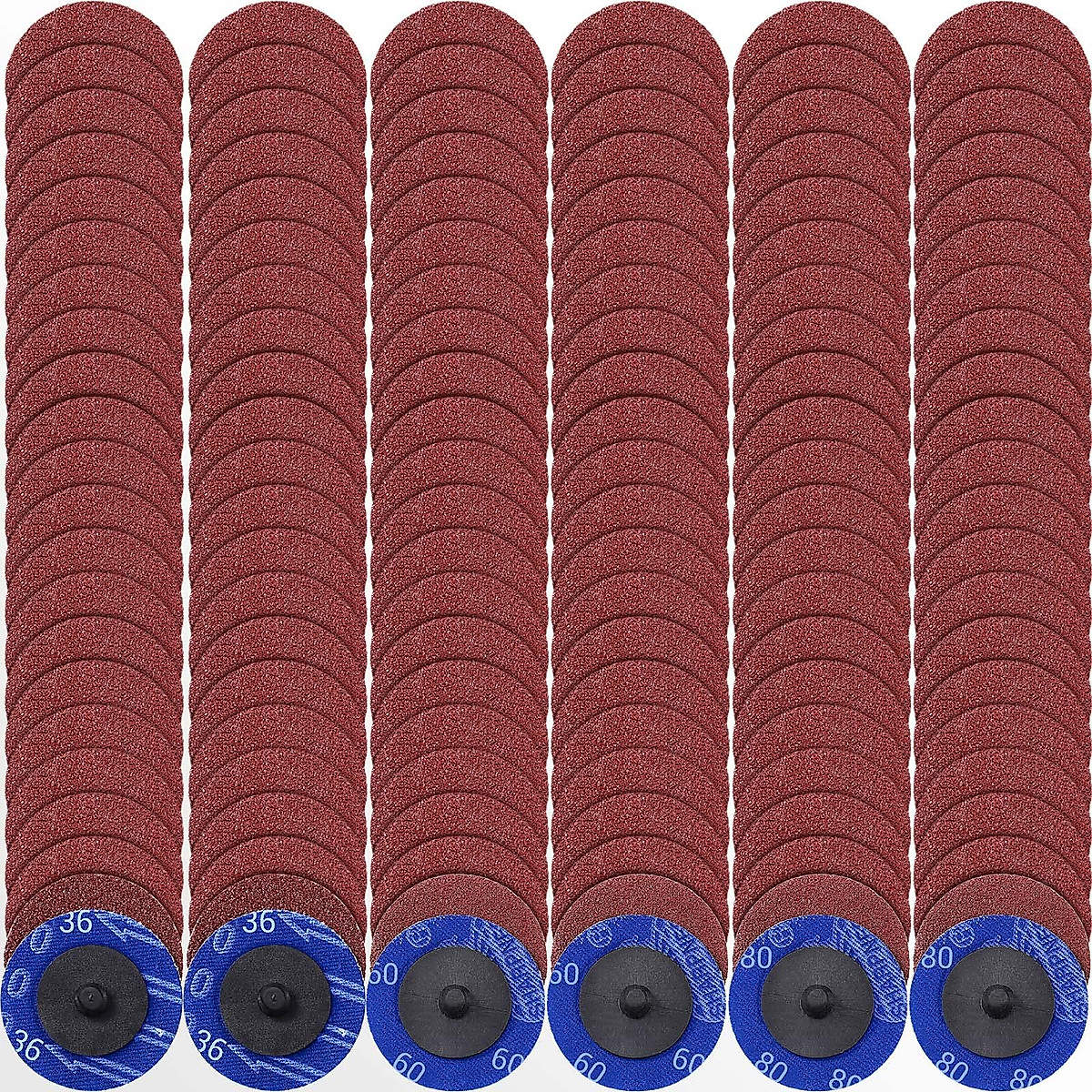150 Pcs Sanding Discs Set, Die Grinder Accessories Sanding Disc 2 Inch, 36 Grit 60 Grit 80 Grit Roll Lock Discs for Die Grinder Surface Prep Strip Grind Polish Burr Remove
