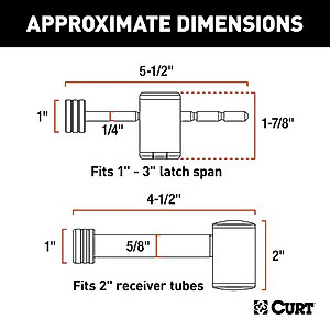 CURT 23505 Right-Angle Trailer Lock Set, 5/8-Inch Pin for 2-Inch Receiver, 1/4 x 3-Inch Coupler Span