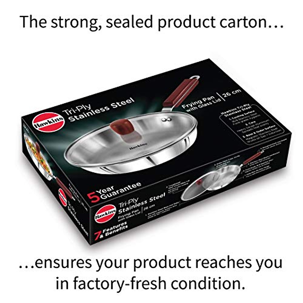 HAWKINS Triply 3 mm Stainless Steel Frying Pan 26 cm with Lid, 1 LTR, Silver (SSF26G)