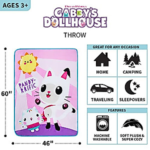Gabby's Dollhouse Cakey And Pandy Kids Bedding Super Soft Micro Raschel Throw, 46 in x 60 in, By Franco