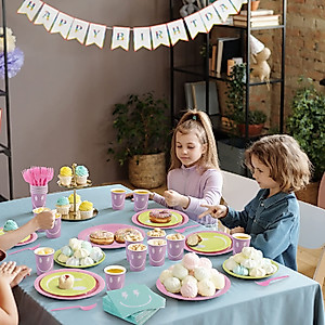 durony 144 Pieces Preppy Smile Face Party Tableware Set Party Decorations Include Smile Face Paper Plates Napkins Cups and Forks for Preppy Birthday Party Baby Shower Decor, Serve 24 Guest