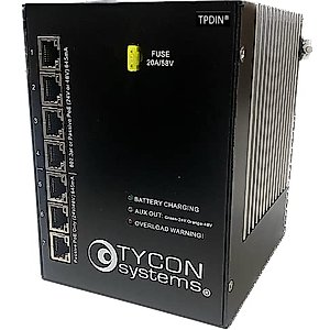 TPDIN-SC48-20 - 48V 20A MPPT Solar Controller w/ 7 Port GigE Passive PoE Switch/Remote Monitor, 24V/48V PoE, 35W/Port, 2.25A Aux Port, Manageable, Industrial Strength
