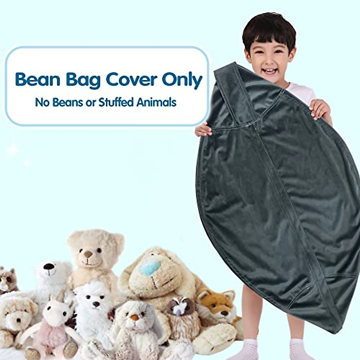 Lukeight Stuffed Animal Storage Bean Bag Chair for Kids and Teens Without Filling, Zipper Storage BeanBag Cover for Organizing Stuffed Animal, Luxury Velvet Bean Bag Chair Cover (No Beans) X-Large
