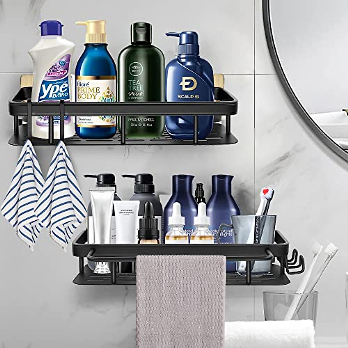 Shower Caddy Bathroom Shower Organizer, Adhesive Shower Caddy No Drilling Shower Storage,Shower Shelves for Inside Shower Rustproof Shower Rack Matte Black 2 Pack