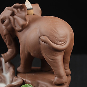 Zen Garden Feng Shui Lucky Purple Sand Elephant Incense Holder Backflow Incense Burner Incense Cones Stick Holder, Ideal for Yoga Room, Home Office Decor Gift