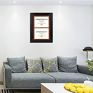 Golden State Art, 14x20 Double Diploma Frame, Black Frame to Dispalay Double 8.5x11 Document with Red Over Gold Mat, Solid Wood & Tempered Glass Protection