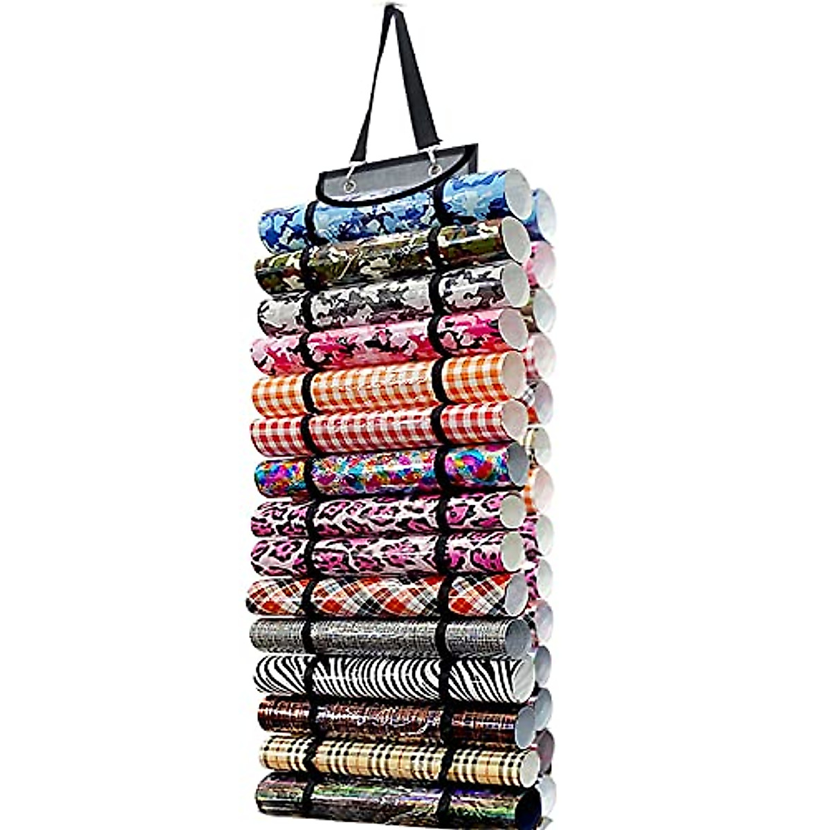 CLZYLRS Vinyl Roll Holder with 30 Compartments | Vinyl Roll Storage Rack Wall Mount/Over The Door | Vinyl Storage Rack | Hanging Organizer Storage, Gray
