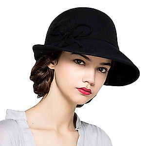 Maitose® Women's Wool Felt Flowers Church Bowler Hats Black