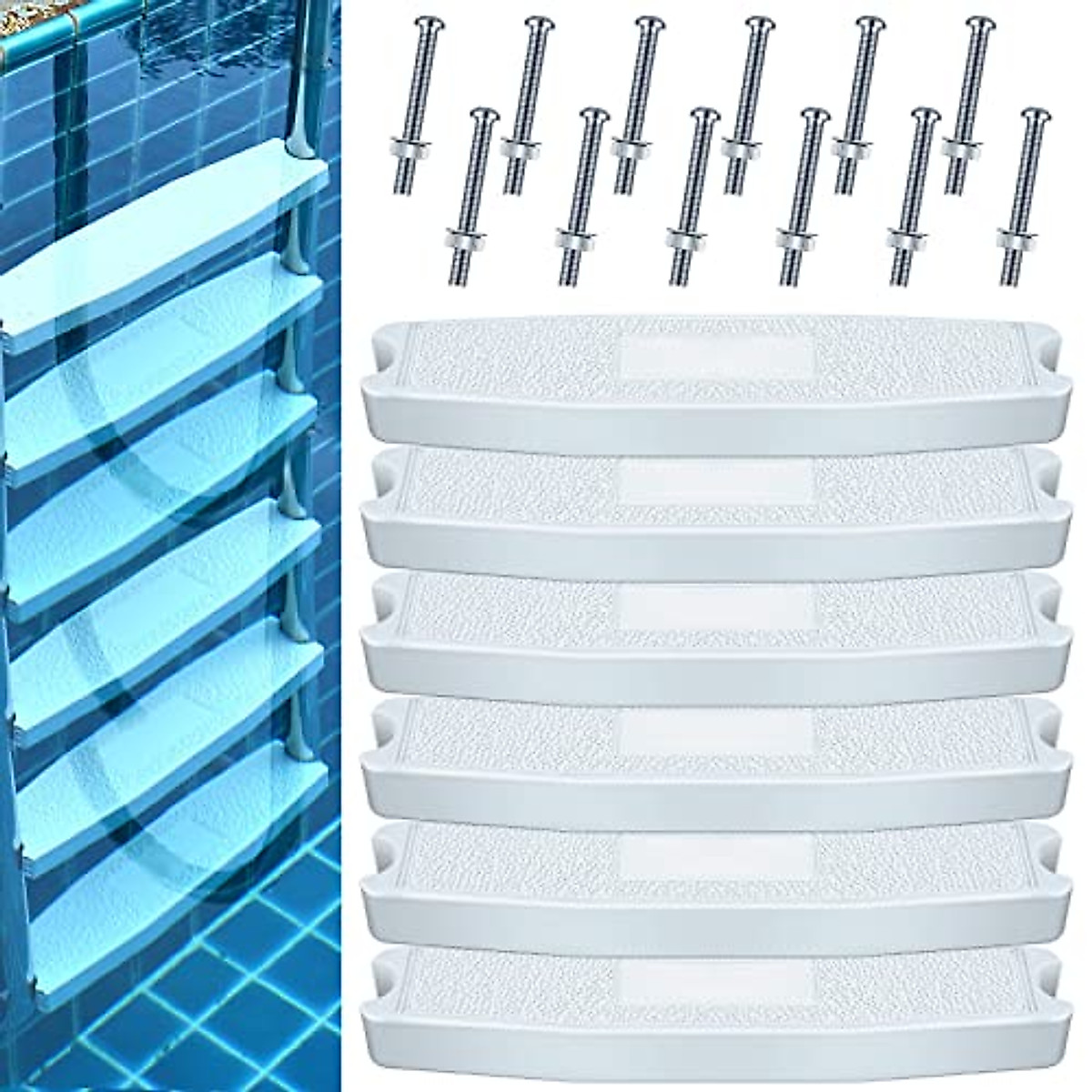 Wettarn 18 Inches Pool Ladder Steps Universal Swimming Pool Ladder Pedal Set Molded Plastic Swimming Pool Ladder Rung Step with Stainless Steel Bolts Fit for Inground and Above Ground Pools(6 Set)